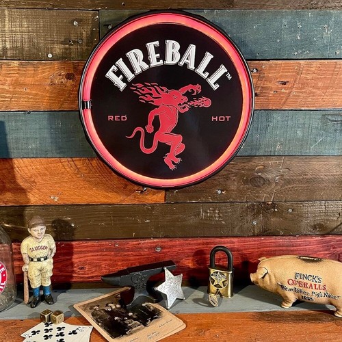 Fireball bottle cap red LED sign wall decor man cave garage or bar new ...