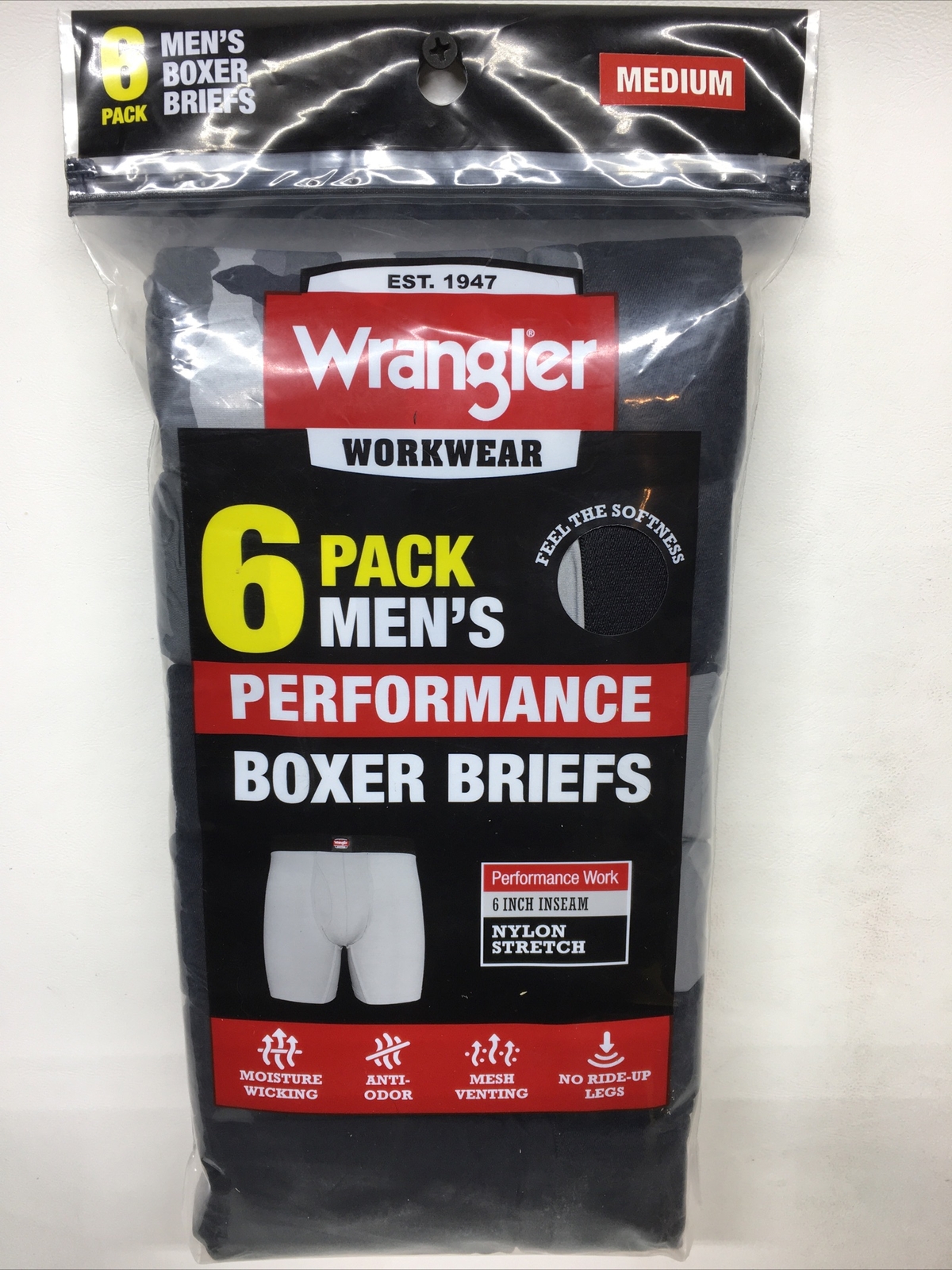 Medium Wrangler Workwear 6 Pack Men's Performance Stretch Boxers Camo ...