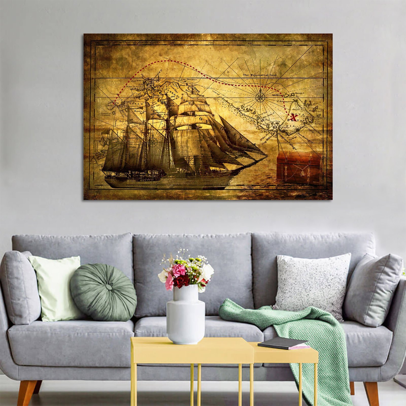 Vintage Old World Maps,Old Ship Map Canvas Art Wall Painting Poster ...