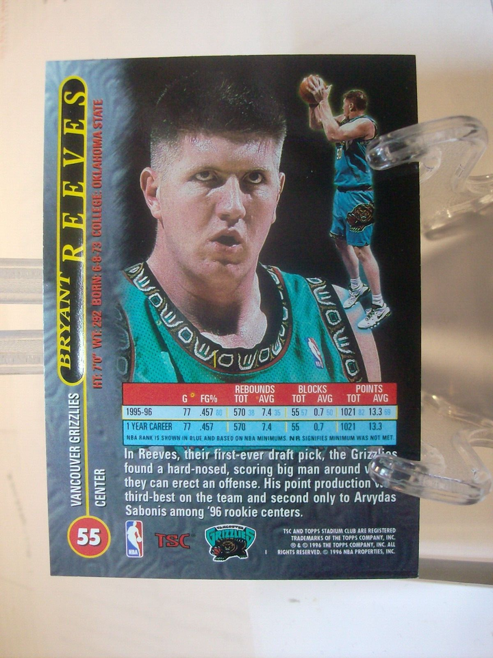 1996-97 Topps Stadium Club #55 - Bryant Reeves - Vancouver Grizzlies 96 ...