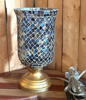 Beautiful Hurricane Glass Mosaic Lamp, gold, multi colored stained ...