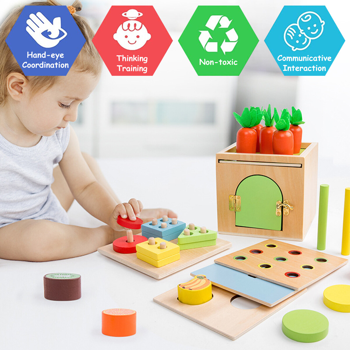 Montessori Toys Object Permanence Box Harvest Toy Wooden Sorting ...