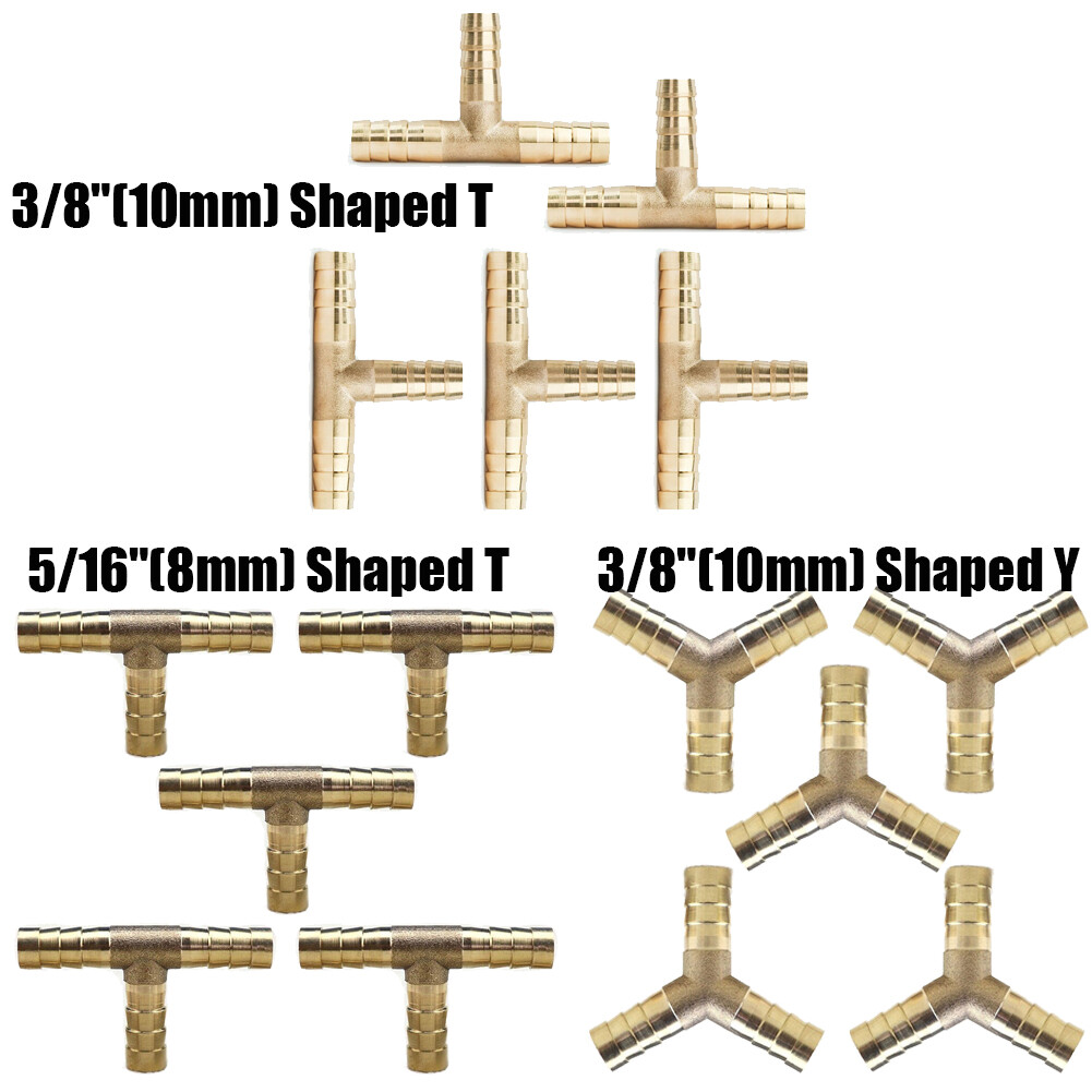 3/8 5/16 HOSE BARB TEE Brass Pipe 3 WAY T/Y Fitting Thread Gas Fuel ...