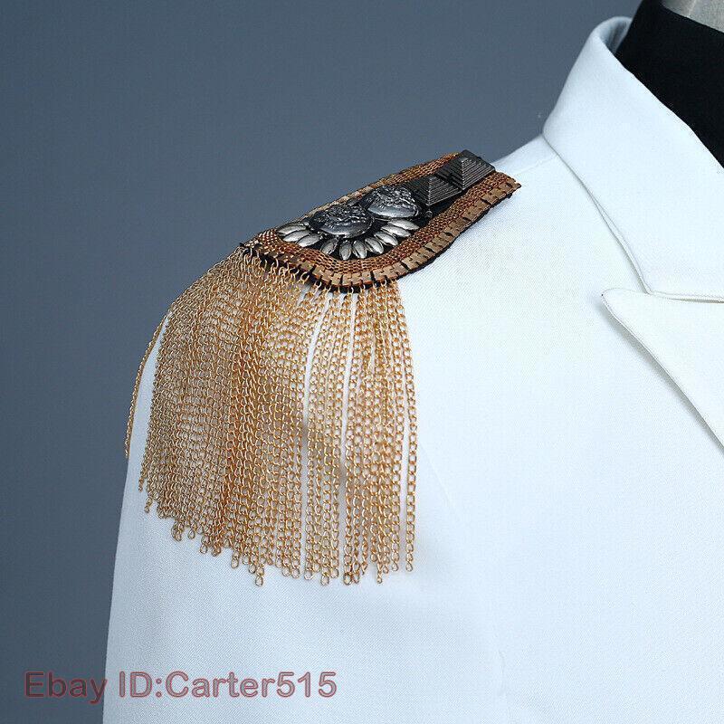 Mens Tassel Double-breasted Dress Suit Captain Military Suit Royal Navy ...