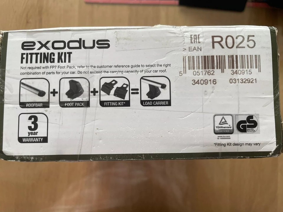 Exodus Roof Bar Fitting Kit RO 25 For Halfords Exodus & Thule Foot ...
