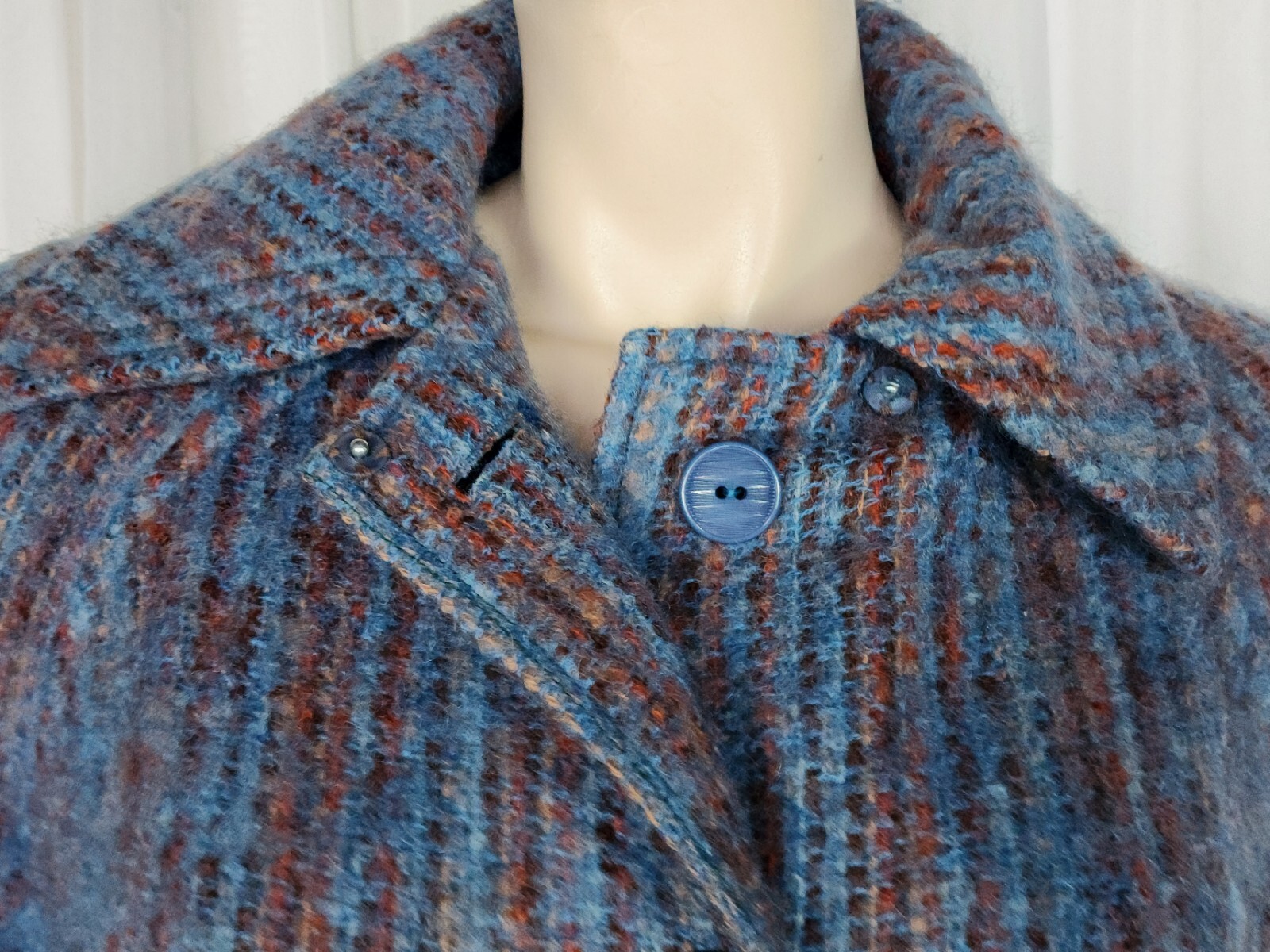 Vtg 60s 70s fuzzy mohair wool tweed mod coat with nec… - Gem