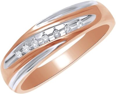 Round Cut Natural Diamond Seven-Stone Diagonal Slant Band Ring 10K Rose ...