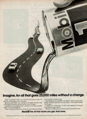 1980 Vintage Print Ad Mobil 1 Imagine an oil 25,000 miles Can pouring ...