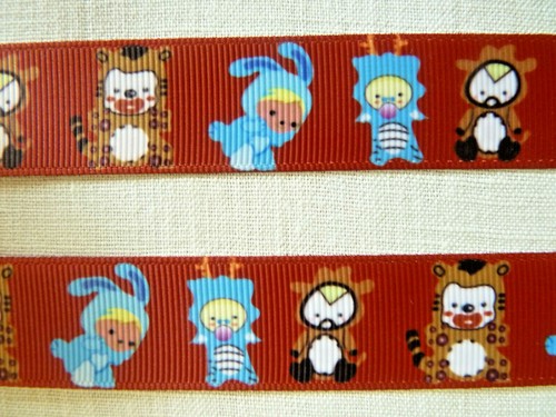 CUTE ANIMALS Grosgrain Ribbon Deep Red 1" Wide 3Metres Rabbit Tiger ...