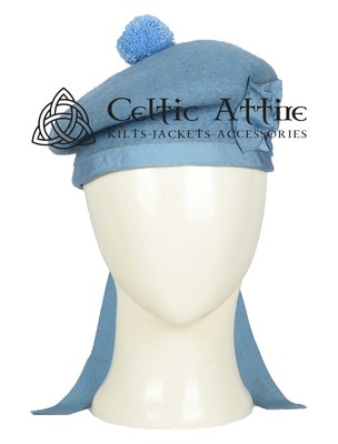 Scottish Balmoral Bonnet Hat Military Highlander Piper Sky Blue Wool ...