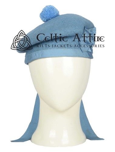 Scottish Balmoral Bonnet Hat Military Highlander Piper Sky Blue Wool ...