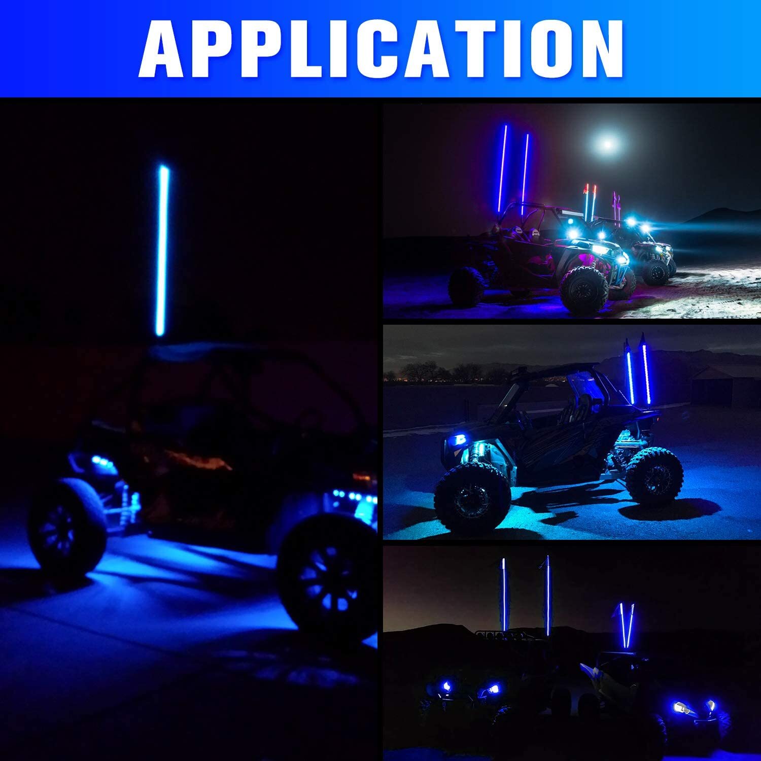 3ft LED Lighted Antenna Whip Flag Pole Blue for Jeep ATV UTV RZR Off ...