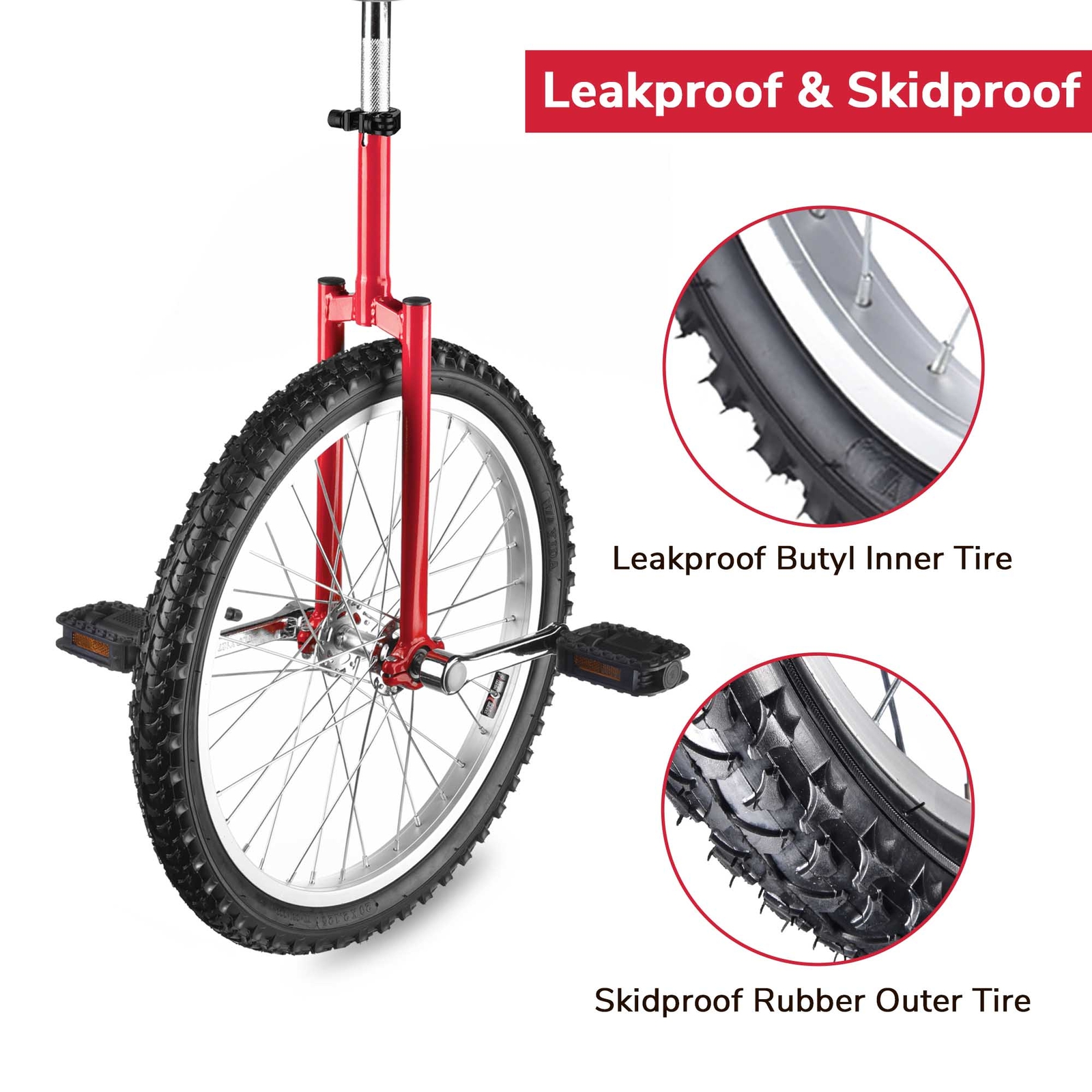 20 Inch Red Unicycle Adjustable Height Leakproof Mountain Tire Cycling ...