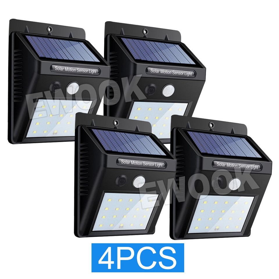 4X 20 LED Solar Powered PIR Motion Sensor Light Garden Outdoor Security ...