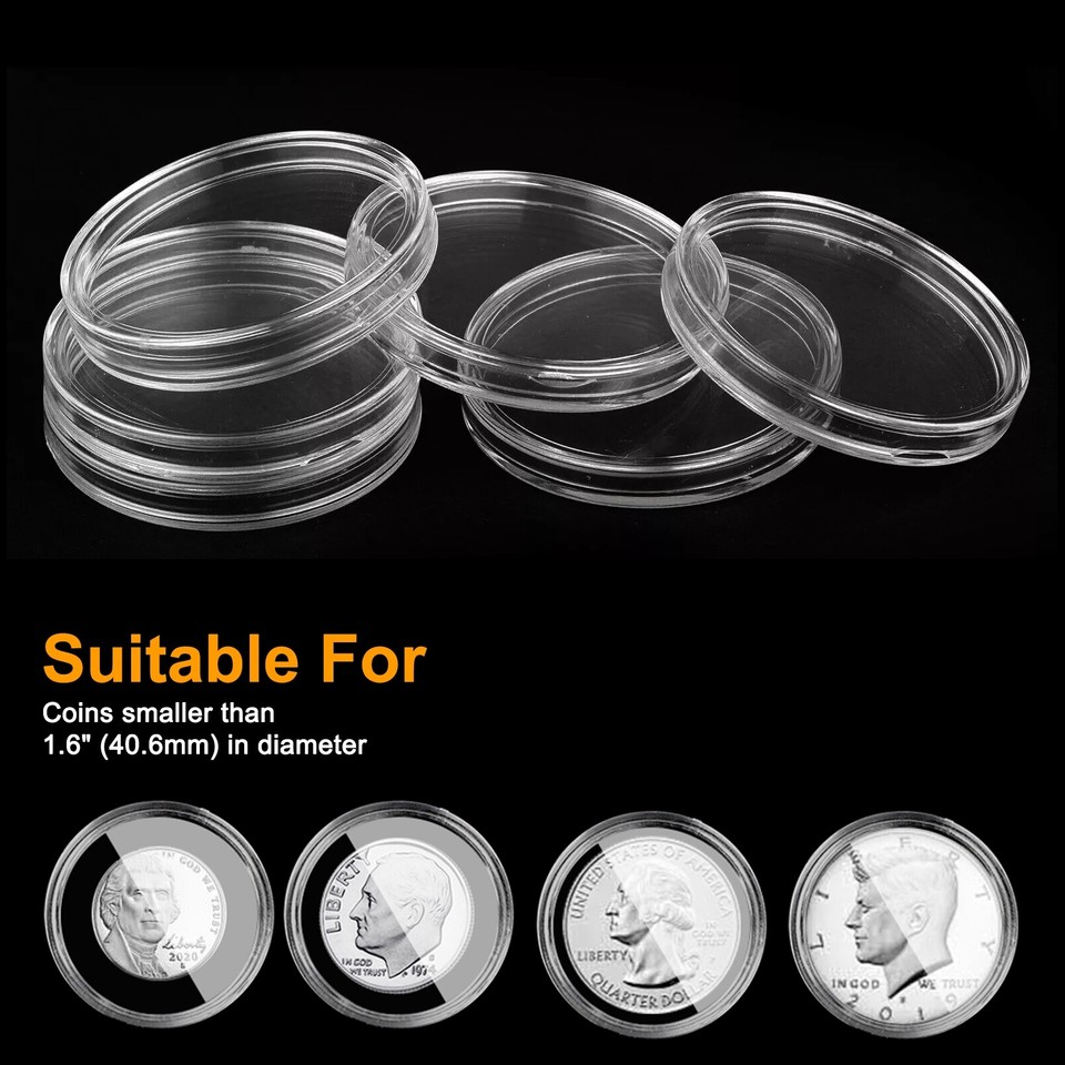 25pcs 40.6mm Coin Holder Capsules Clear Round Case for American Silver ...
