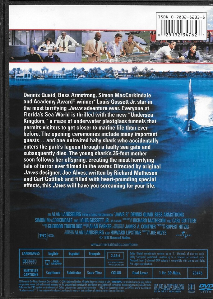 Jaws 3 (DVD) Widescreen Release | eBay