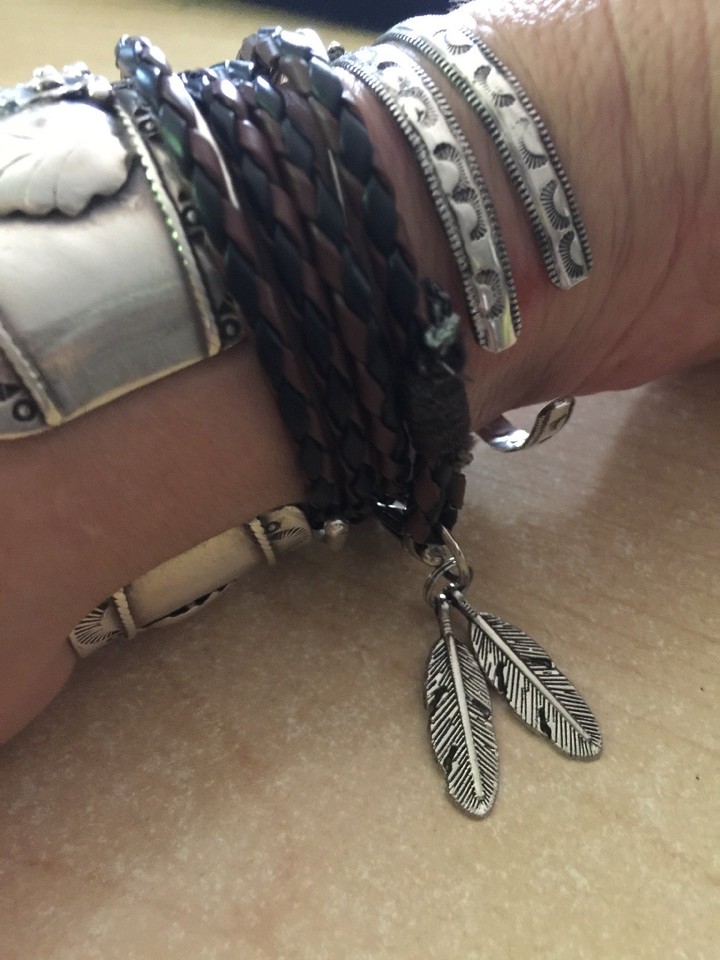 Authentic BROWN Braided Leather Triple Wrap Feather Bracelet ! Built To ...