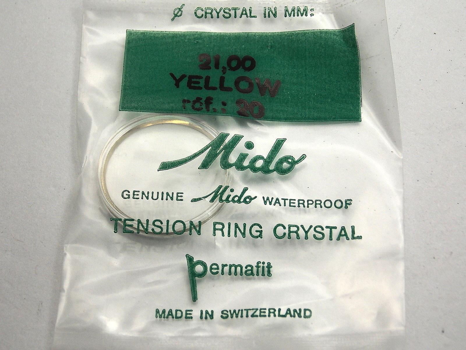 Mido Yellow Tension Ring Vintage Watch Crystal 21mm Waterproof Permafit ...