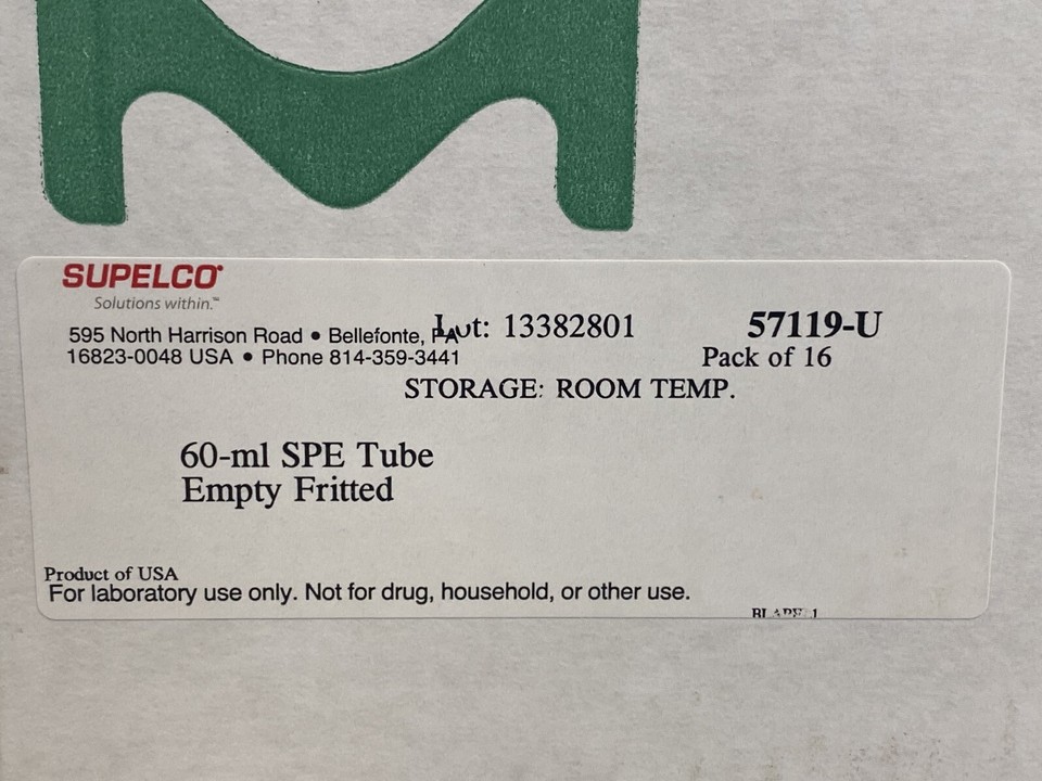 (16) SUPELCO MILLIPORE 60mL Empty PP SPE Tubes w/ PE Frit 20um Porosity ...
