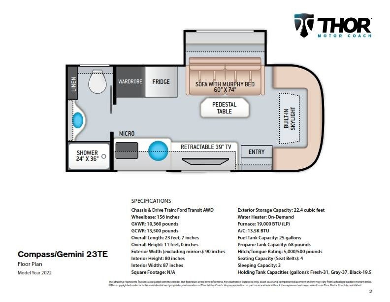 2022 Thor Motor Coach Compass RUV 23TE Class C Motorhome | eBay