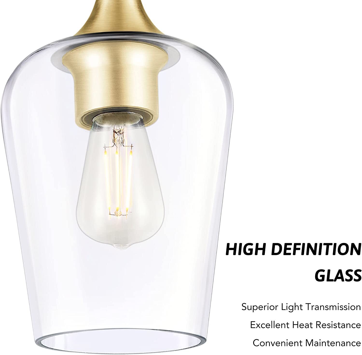 Mid-Century Modern Gold Pendant Light Fixtures with Glass Shade Brushed ...