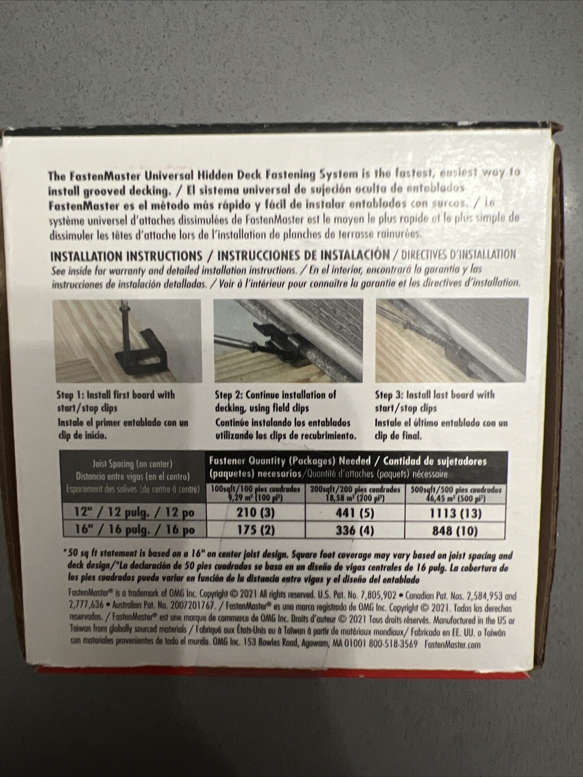 FastenMaster Universal Hidden Deck Fastening System 50 Square Feet (90 ...