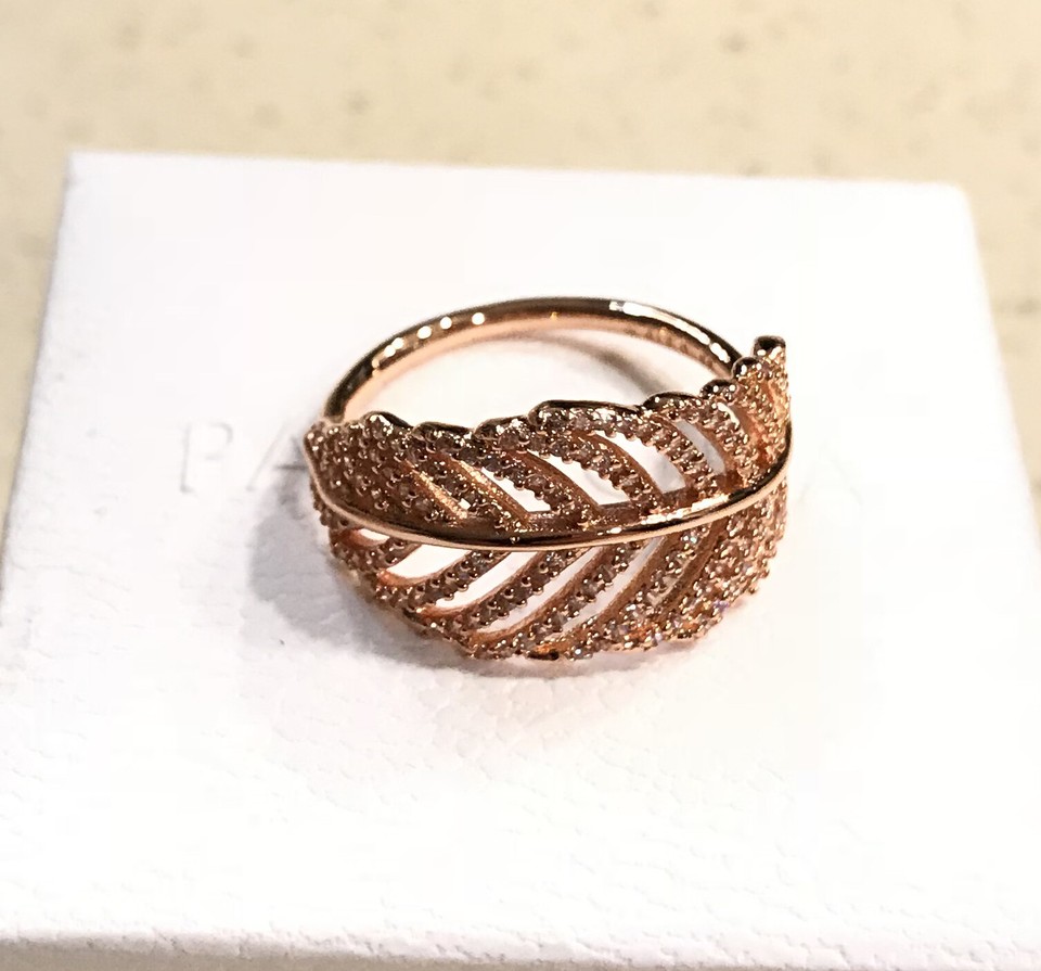 Pandora Light As A Feather Ring Rose Gold CZ #180886CZ +Polish Cloth ...