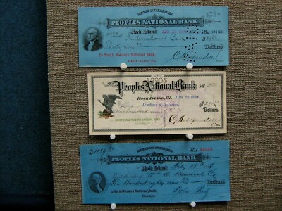 1800's Rock Island IL - PEOPLES NATIONAL BANK - 3 Cancelled Checks | eBay