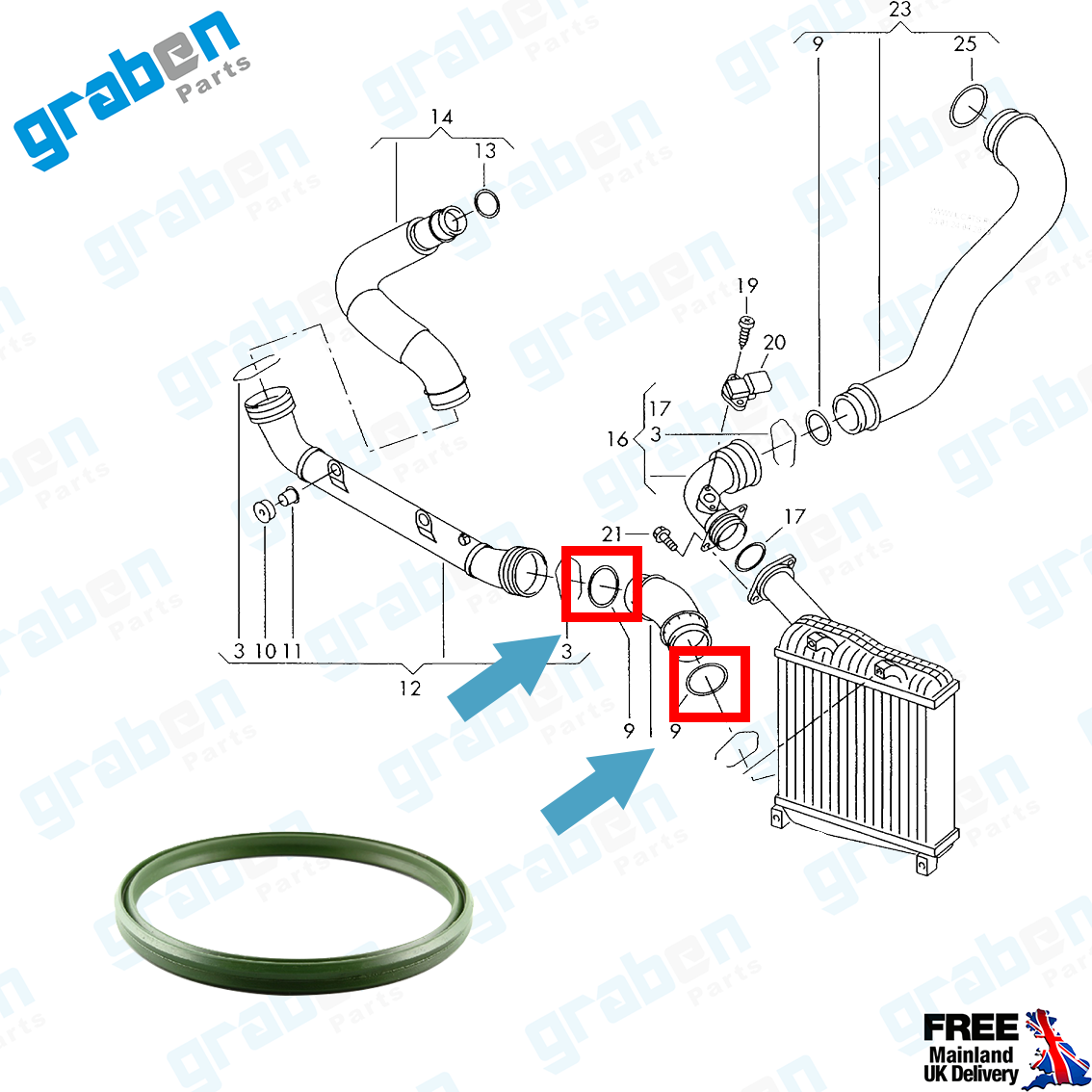 Turbo Intercooler Hose Seal 43.95mm FOR Audi VW Seat, 3C0145117 ...