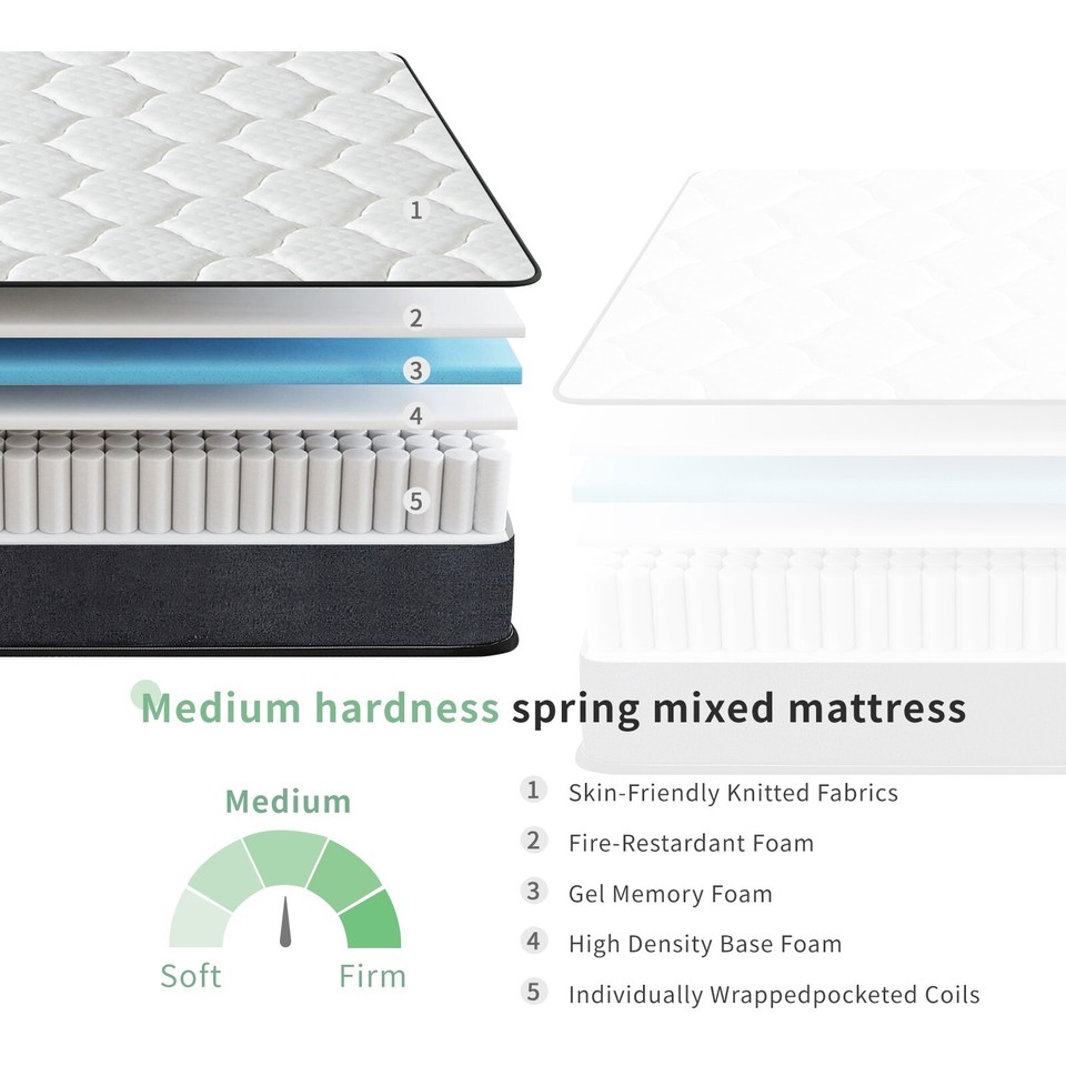 Coolsense Double Breathable Gel Memory Foam Spring Hybrid Mattress Semi ...