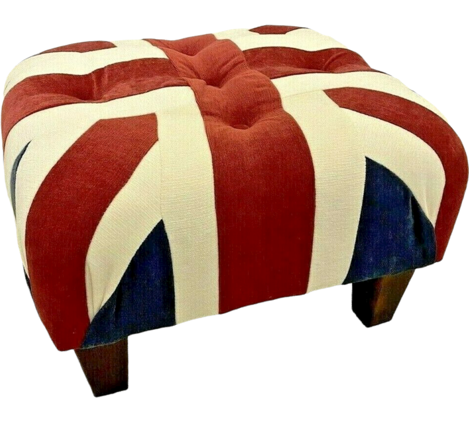 Small Union Jack Footstool / Pouffe /red white blue /UK Made /dark wood ...