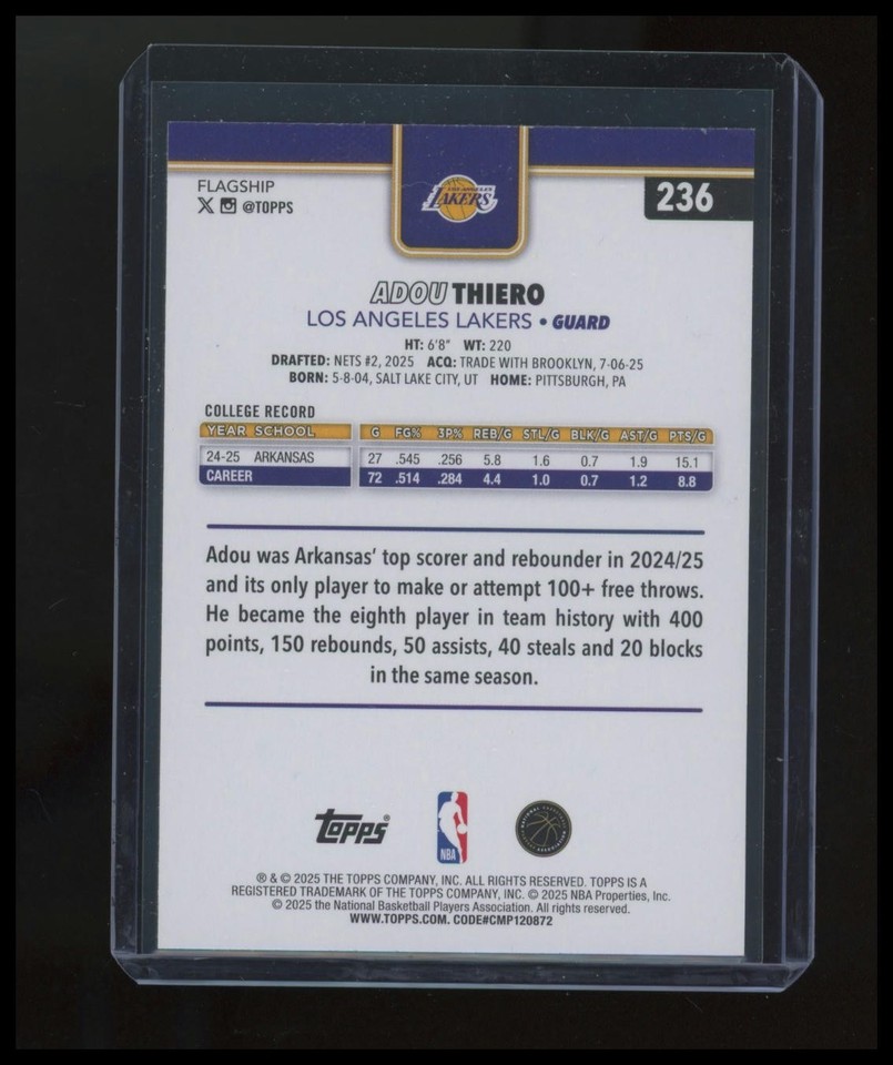 Adou Thiero 2025-26 Topps Basketball Season Tip Off Foil Rookie Card ...