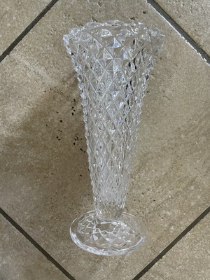 Princess House Lead Crystal Glass Footed Flower Vase 8.25" Diamond Cuts ...