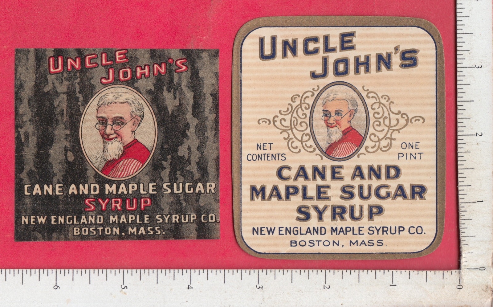 B212 Uncle John’s maple syrup labels New England Maple Syrup Co. Boston ...
