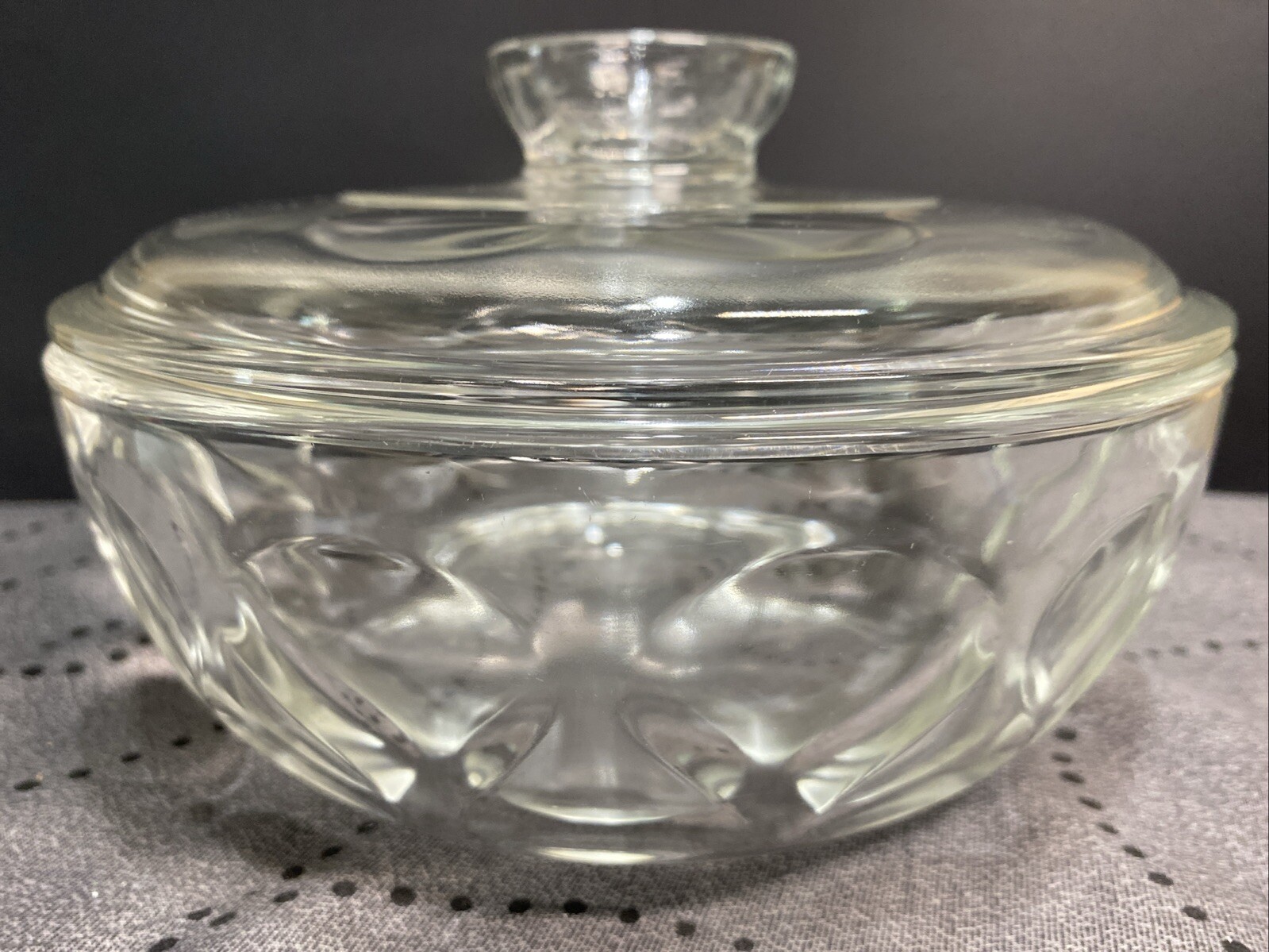 Vintage Pyrex Clear Glass Casserole Dish Indented Circles With Lid RARE ...