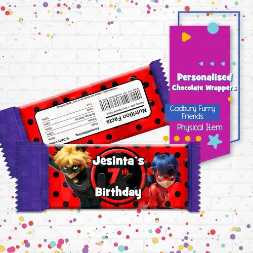 PRINTED 12x MIRACULOUS LADYBUG Personalised Chocolate Bar Wrappers ...