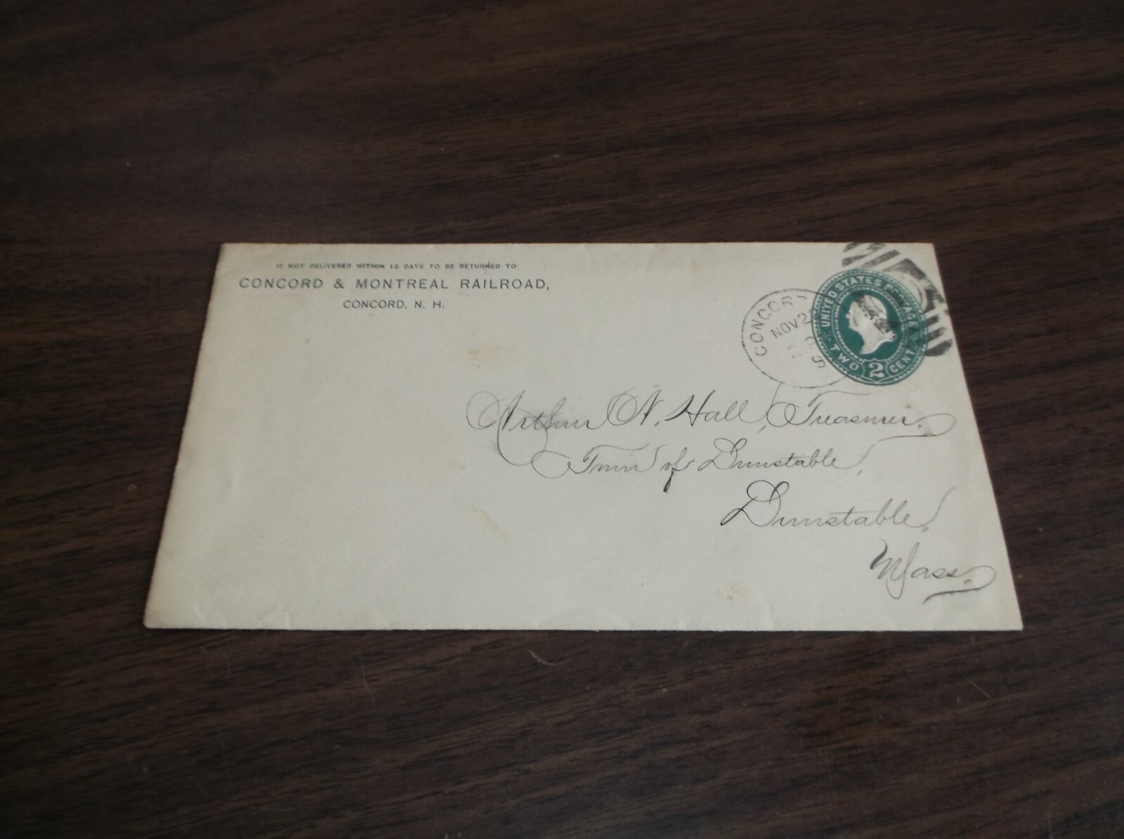 NOVEMBER 1895 CONCORD & MONTREAL RAILROAD USED COMPANY ENVELOPE | eBay