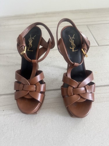 Authentic YSL -Yves Saint Laurent Tribute Brown Leather Heels 38.5 | eBay