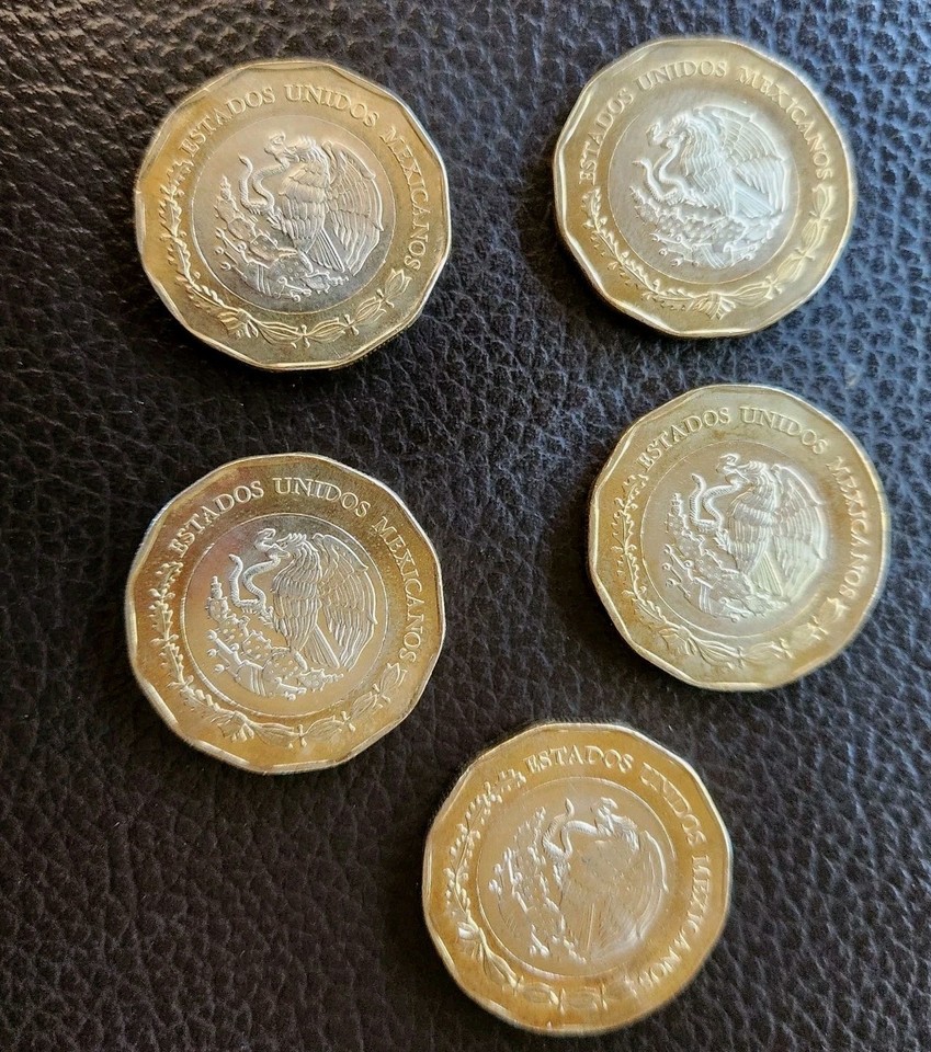 Lot 5 MEXICO 20 PESOS COIN MONEDAS 2021 BICENTENARIO INDEPENDENCIA ...
