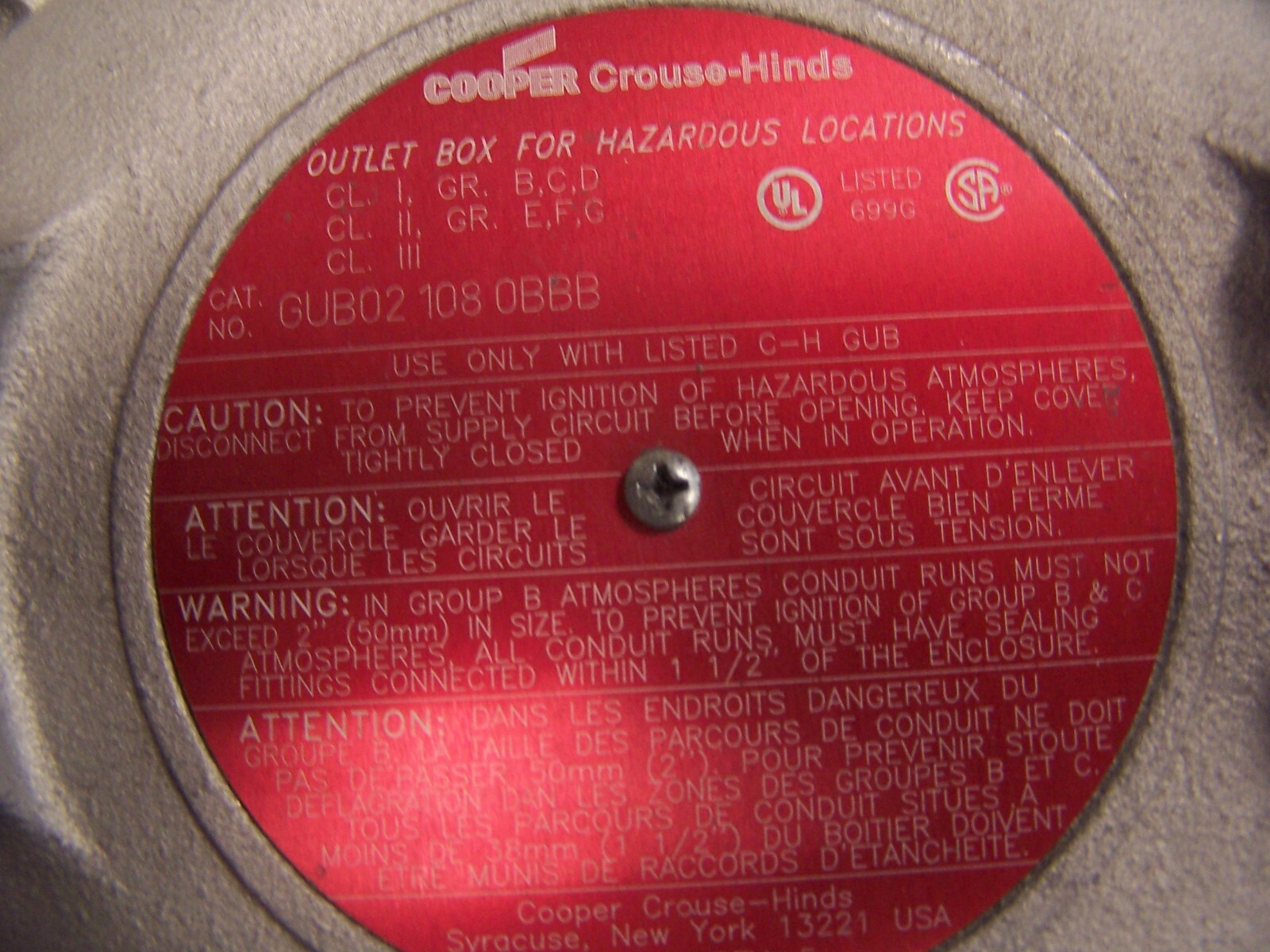 Crouse-Hinds GUB02 Explosionproof Conduit Junction Box 8X10X5 7/8 1 PC ...