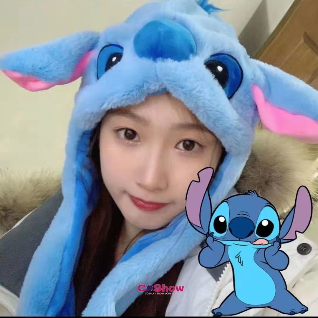 2023 Stitch Girls Winter Warm Plush Hat Cartoon Movable Ear Can UP Cap ...