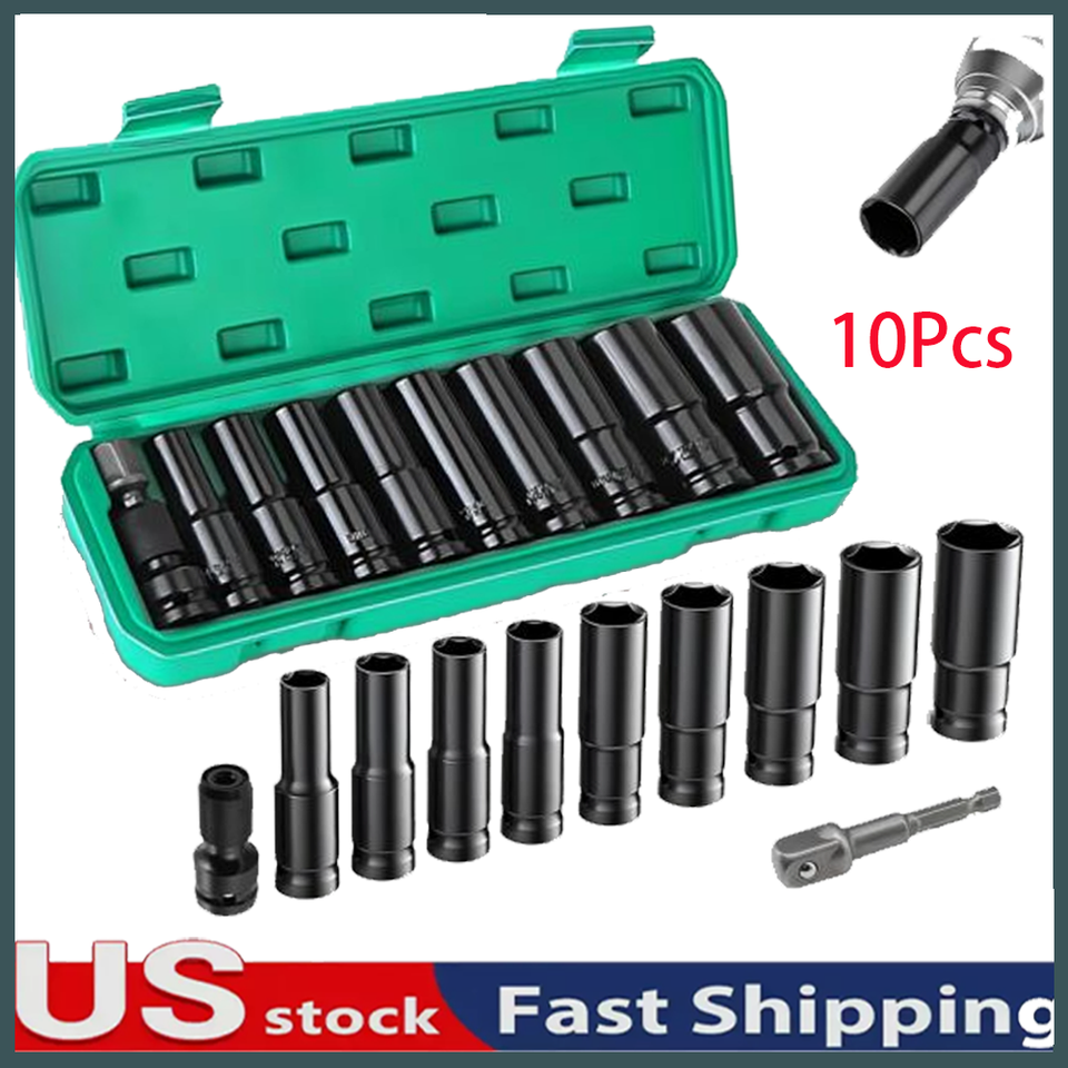 Impact Sockets Set 1/2Inch Drive 10 PCS Metric 10mm-24mm Deep 6-Point ...