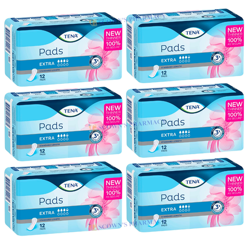 6 x TENA Pad Lady Extra Standard Length More Absorbent Less Odour 12 ...