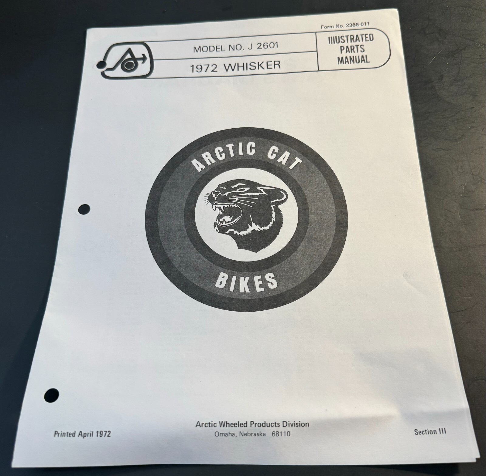 1972 ARCTIC CAT WHISKER MINI-BIKE PARTS MANUAL COPY P/N 2386-011 (A55 ...