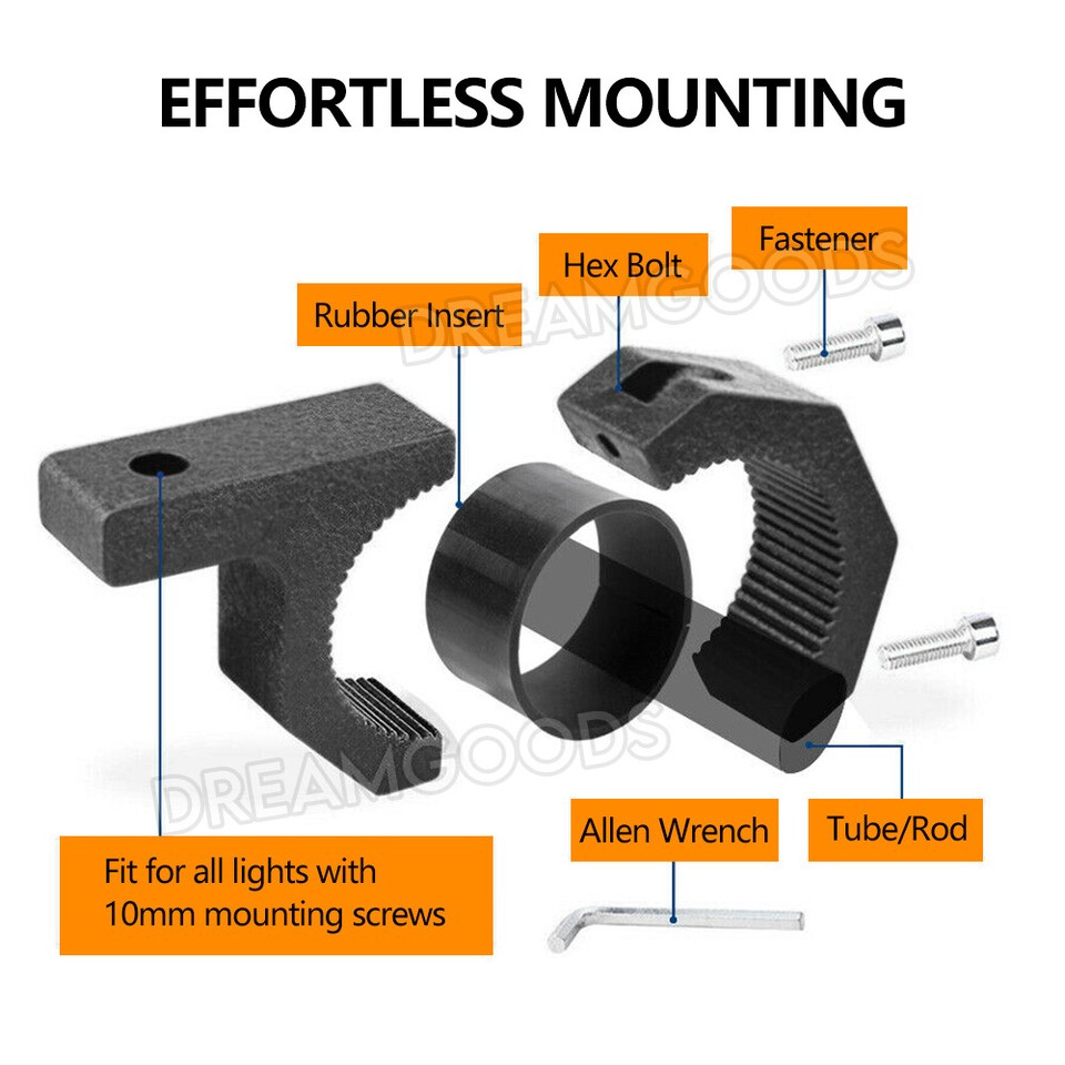2PCS Bullbar Mounting Bracket Kit 48 50mm Clamp LED Work Light Bar Tube ...