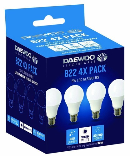 4 x DAEWOO 5W GLS LED Golf Light Bulb Warm White B22 Bayonet Energy ...