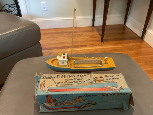 1950s KEYSTONE Toy Wooden Fishing Boat 🚤 #951 Rare Original Colored Box ...