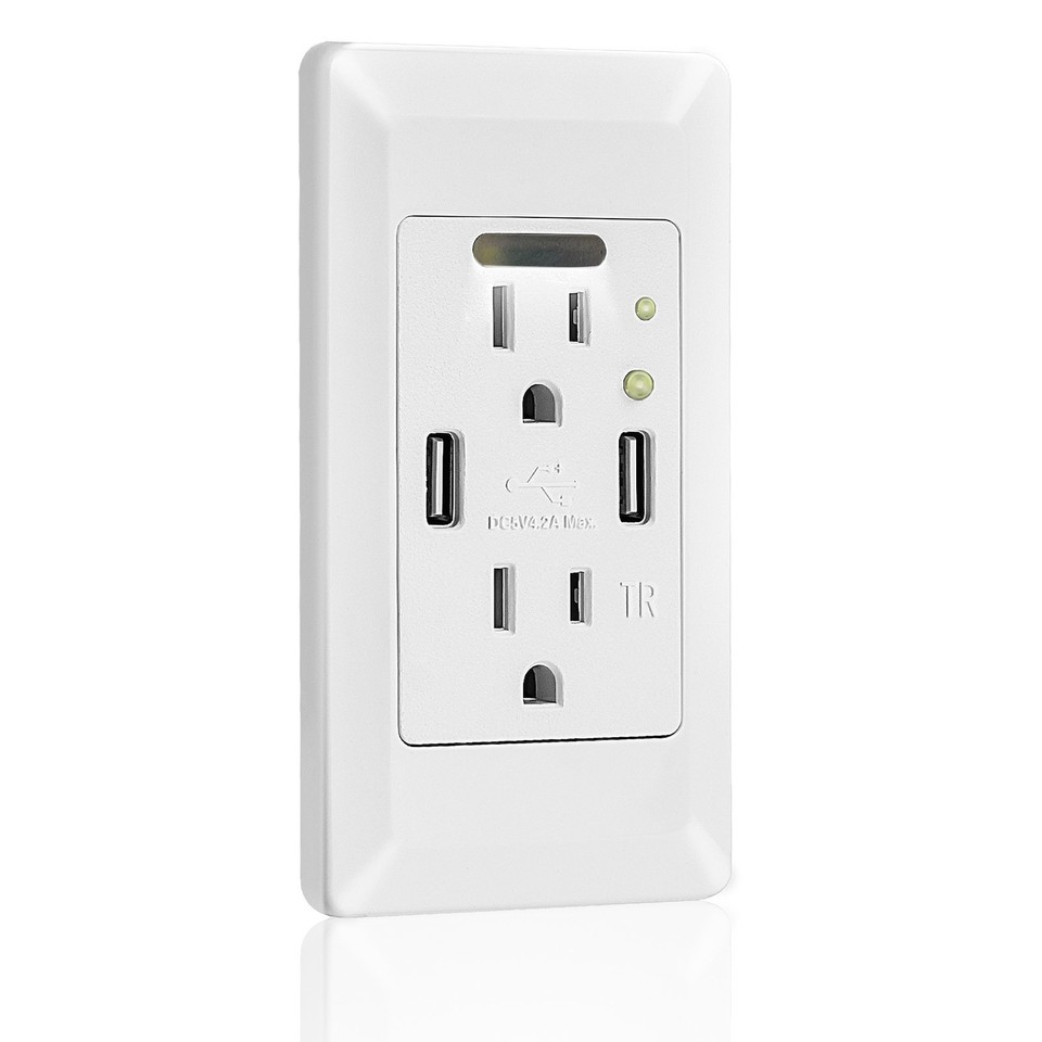 4.2A Dual USB Outlet with LED Night Light, Tamper-Resistant Wall ...