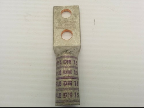 BURNDY YAV282TC38FX (YAV28-2TC38-FX) COMPRESSION LUG 2 HOLE, 3/8" 4/0 ...