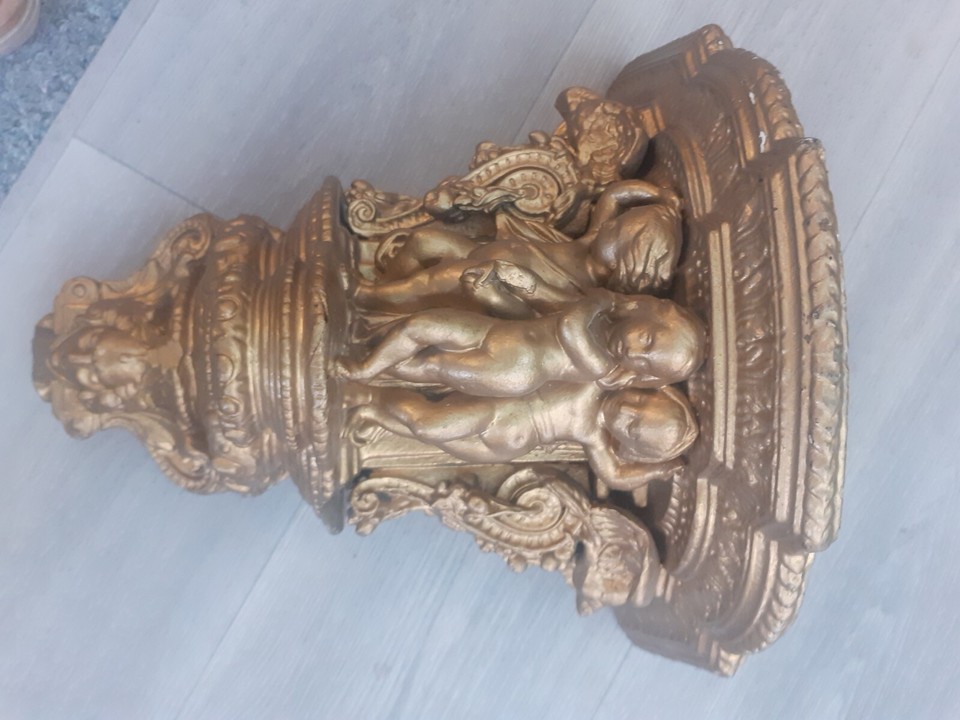 Antique Cherub Cupids putti French? Gold gilt gesso? Plaster wall shelf ...
